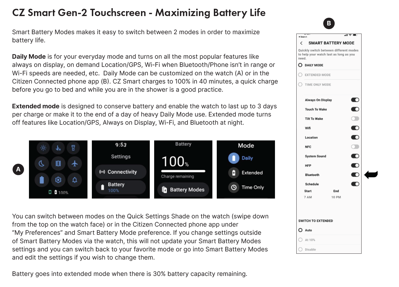 What is the battery life for the Gen2 Touchscreen CZ Smart watch ...