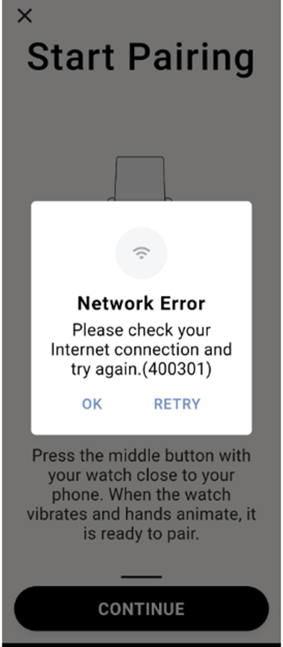 What do I do if I am receiving a network error when setting up my Hybrid Gen2 Smartwatch ...